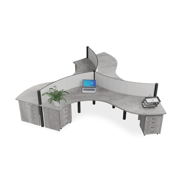 Office Cluster Workstation – Zen 3 Way Desk System with Screens